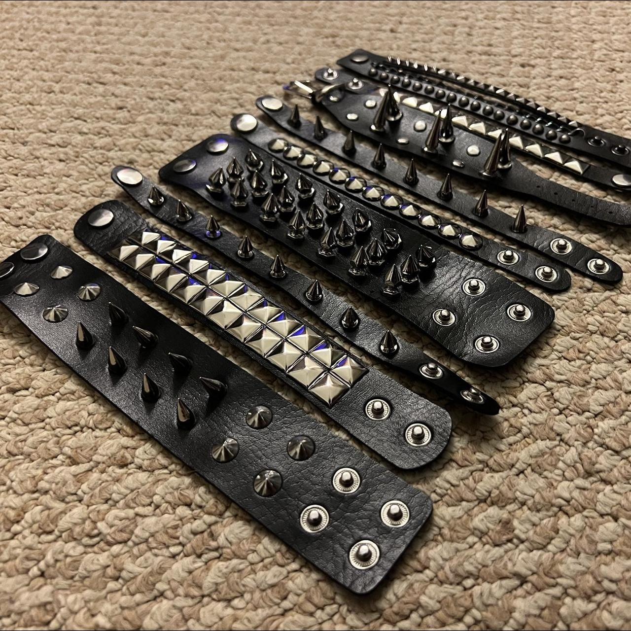 Assorted Studded and Spiked Leather Cuffs and... - Depop