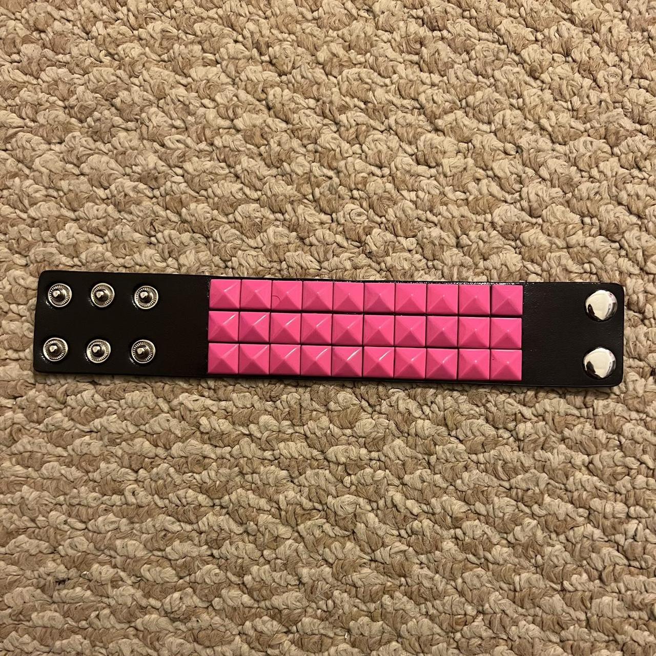 Pink Pyramid Studded Emo Cuff free shipping on all... | Depop