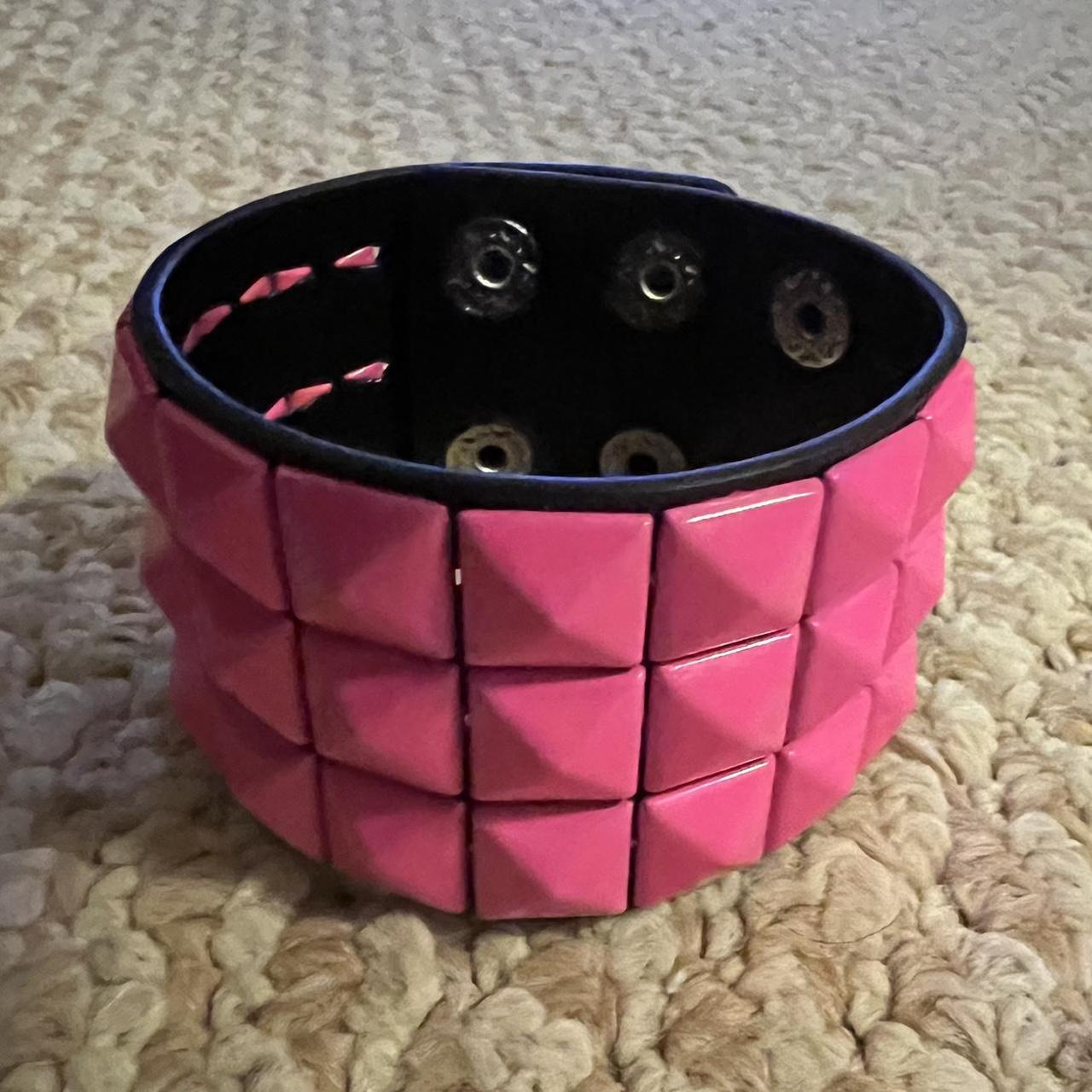 Pink Pyramid Studded Emo Cuff free shipping on all... | Depop