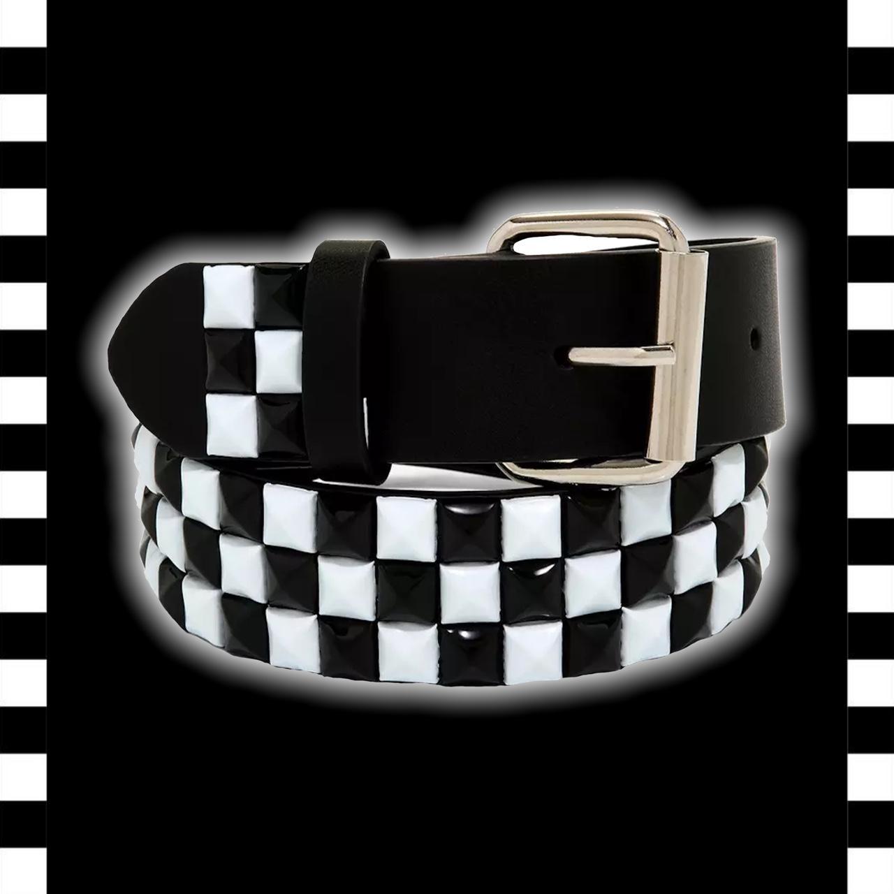 Black and White Checkered Pyramid Studded Belt.... - Depop