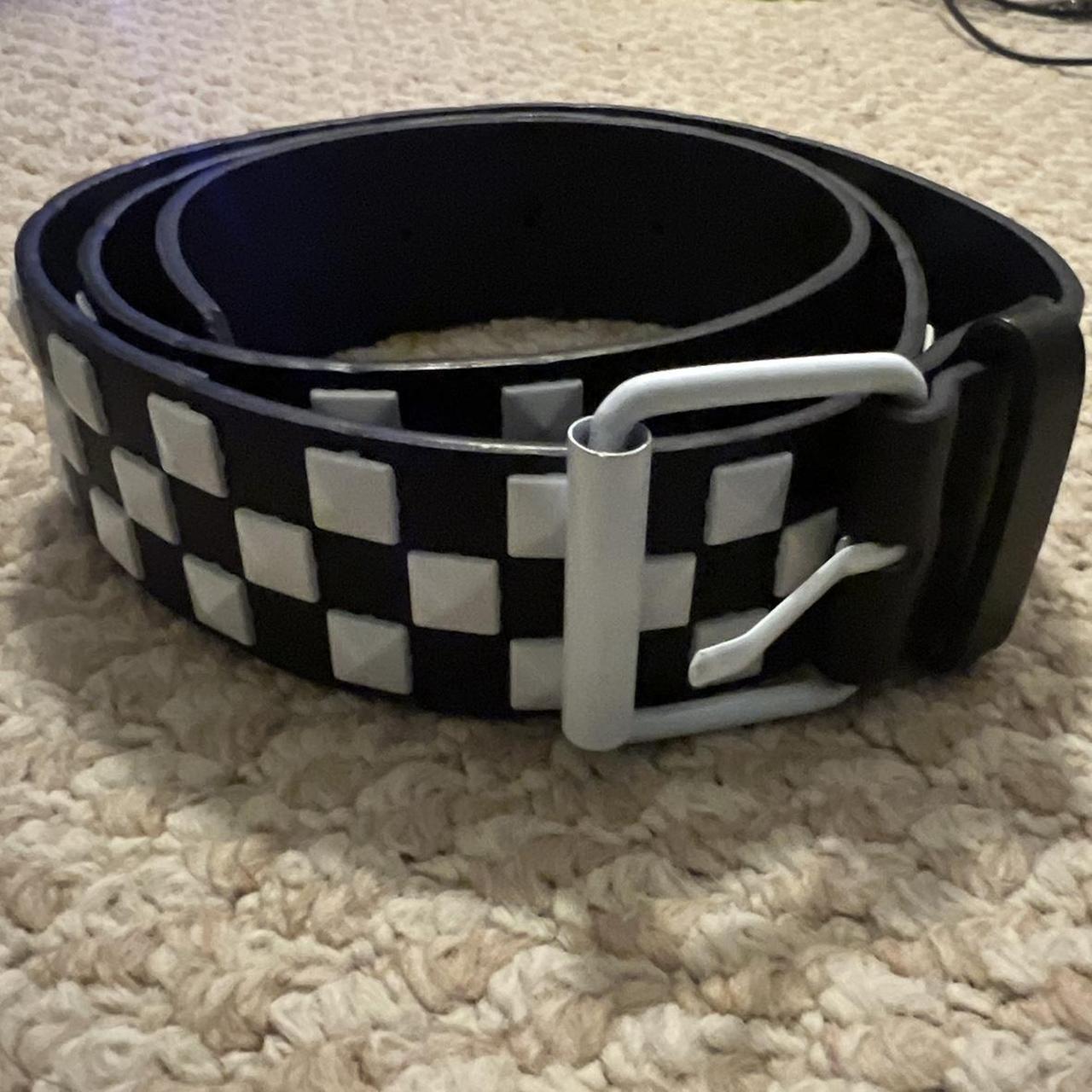 Black and White Checkered Pyramid Studded Belt.... - Depop