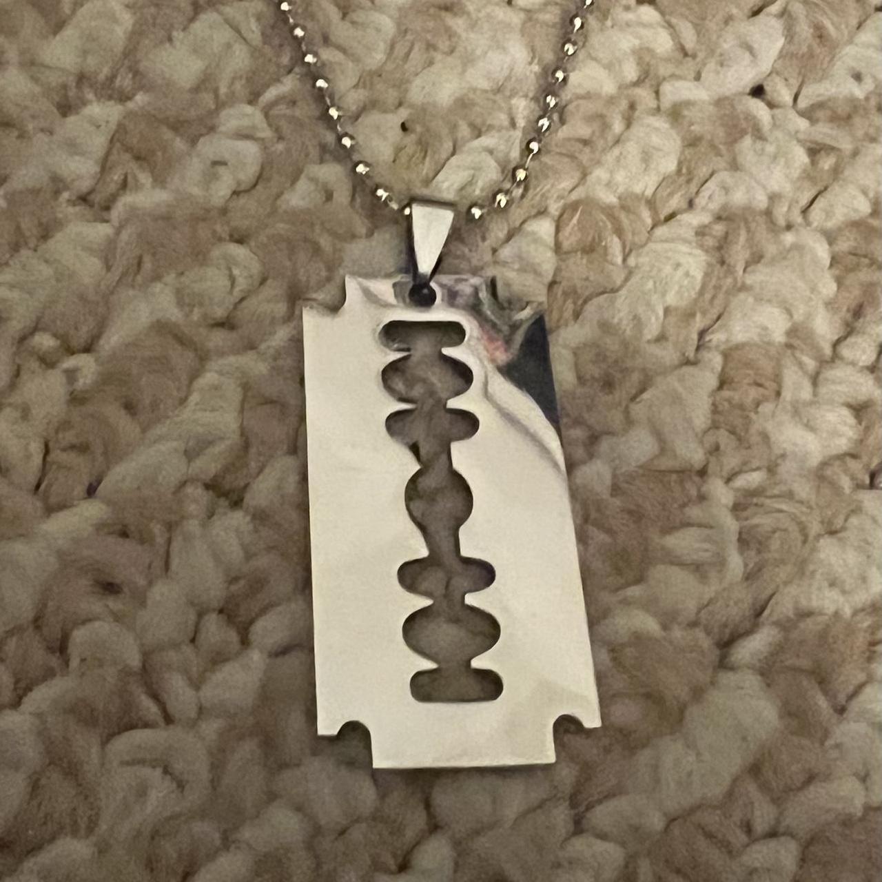 SILVER RAZOR BLADE NECKLACE PENDANT shiny + no... | Depop