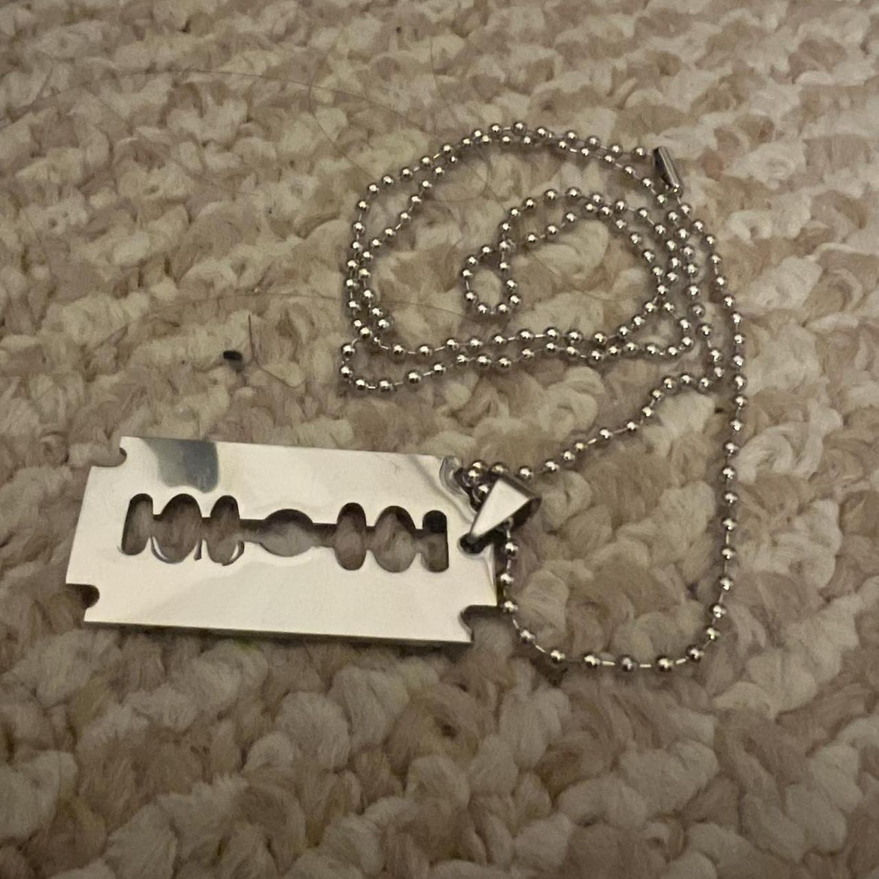 SILVER RAZOR BLADE NECKLACE PENDANT shiny + no... | Depop