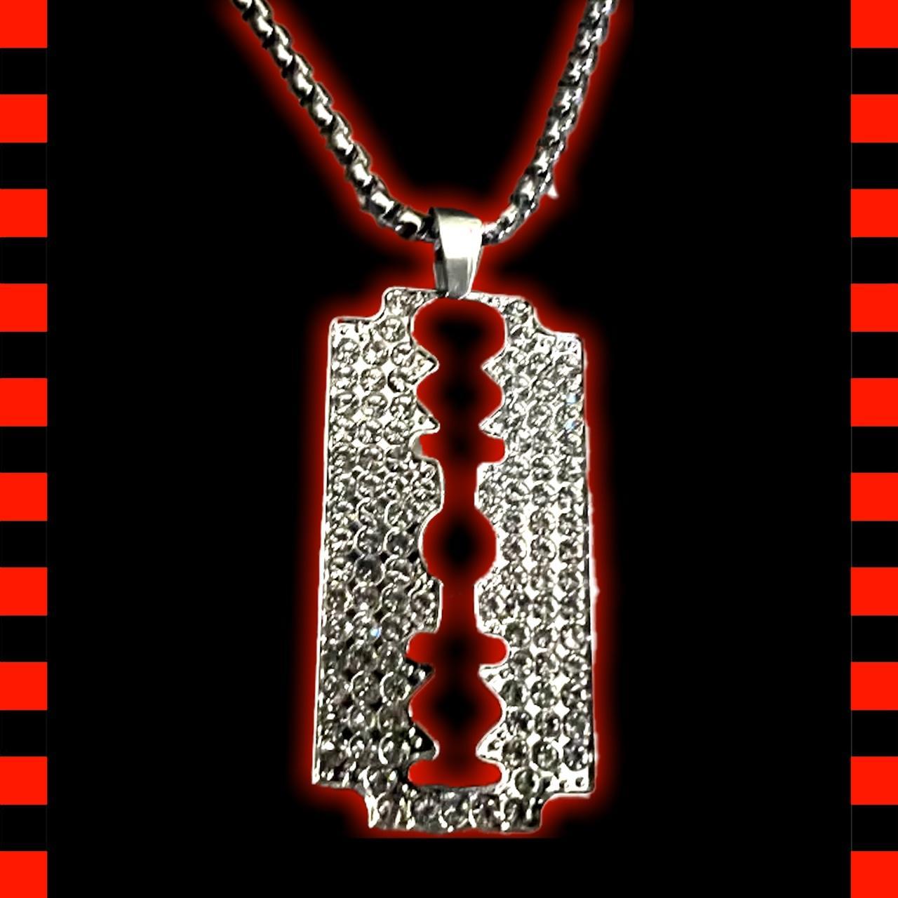 BLINGY RAZOR BLADE NECKLACE PENDANT shiny + no... | Depop