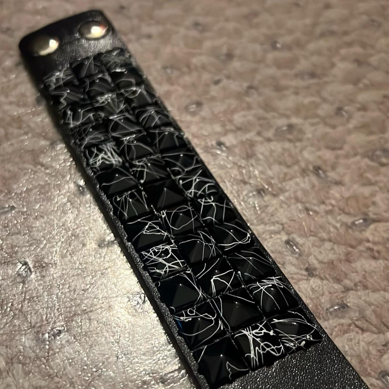 Black Marble Pyramid Studded Emo Cuff free shipping... | Depop