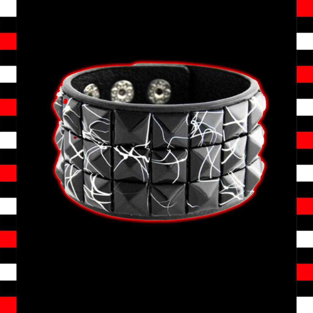 Black Marble Pyramid Studded Emo Cuff free shipping... | Depop