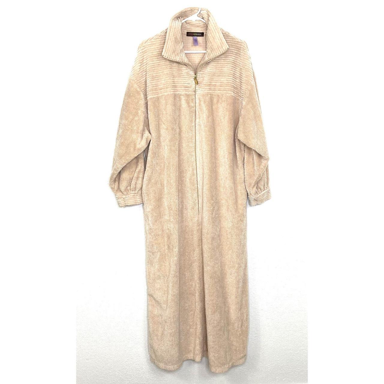 Stan Herman Size L Beige 1/2 Zip Front Chenille Robe... - Depop