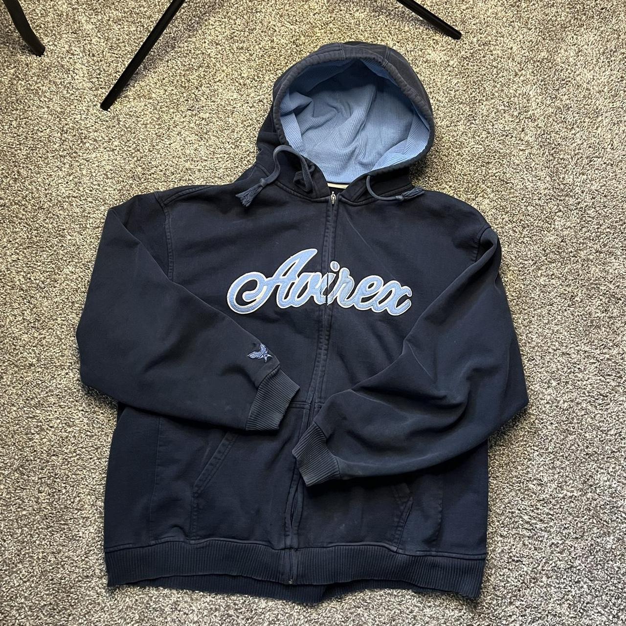 vintage y2k avirex script zip up hoodie size large - Depop