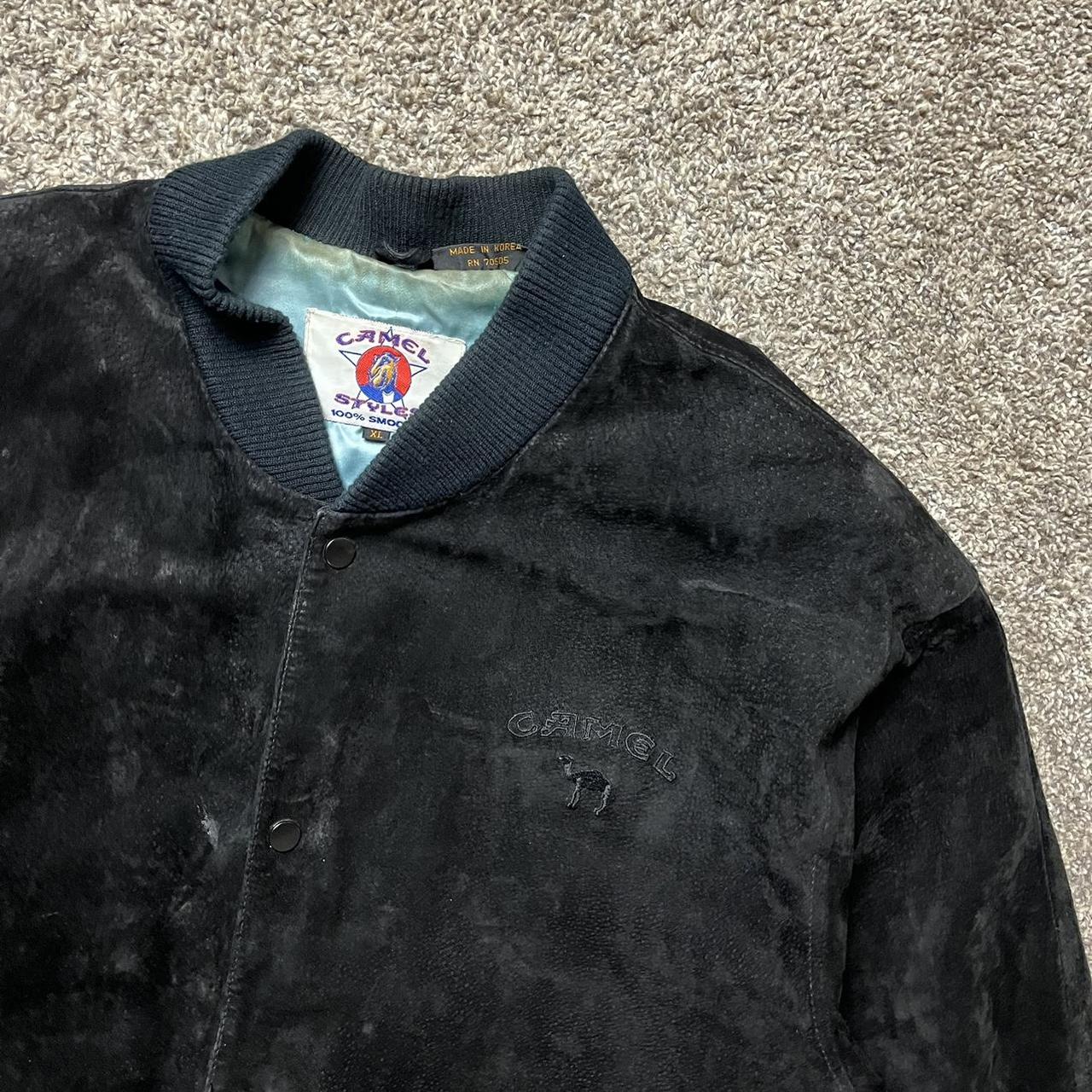 vintage 90s camel cigarettes suede leather bomber... - Depop