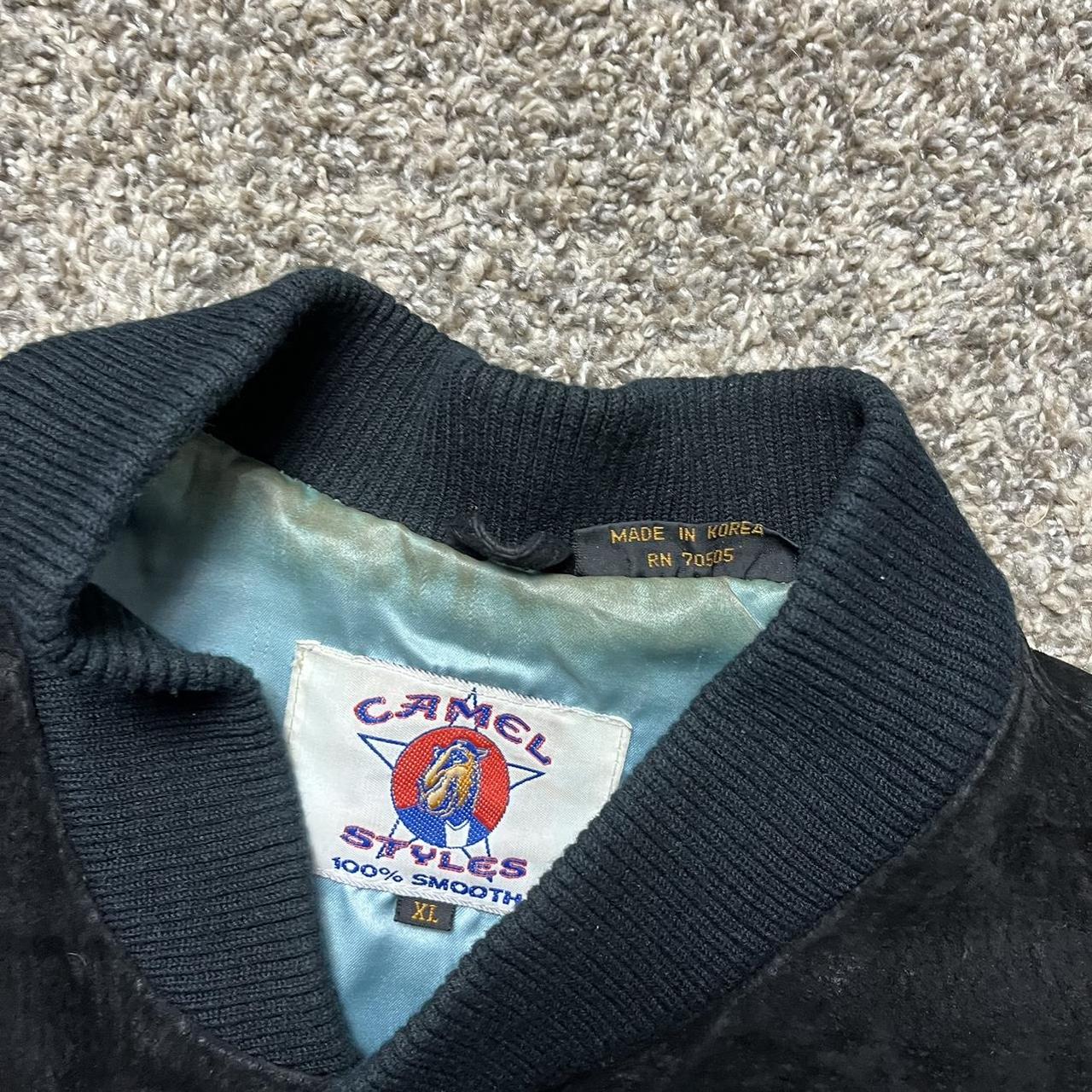 vintage 90s camel cigarettes suede leather bomber... - Depop