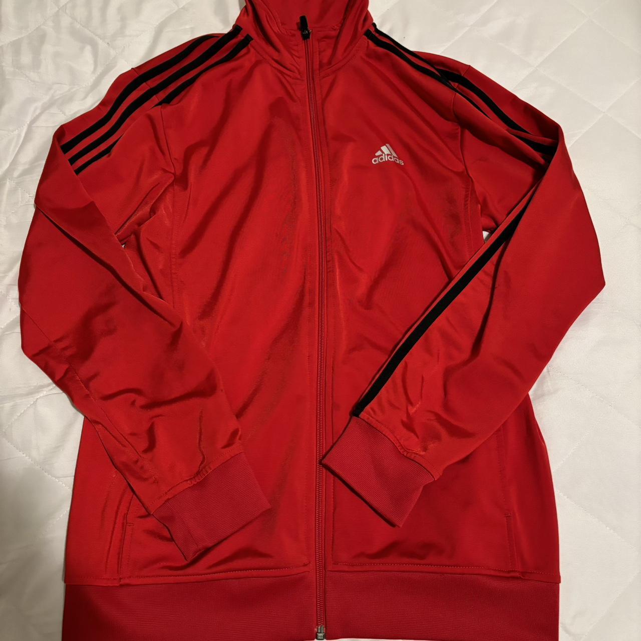 Adidas red and black track jacket - Depop