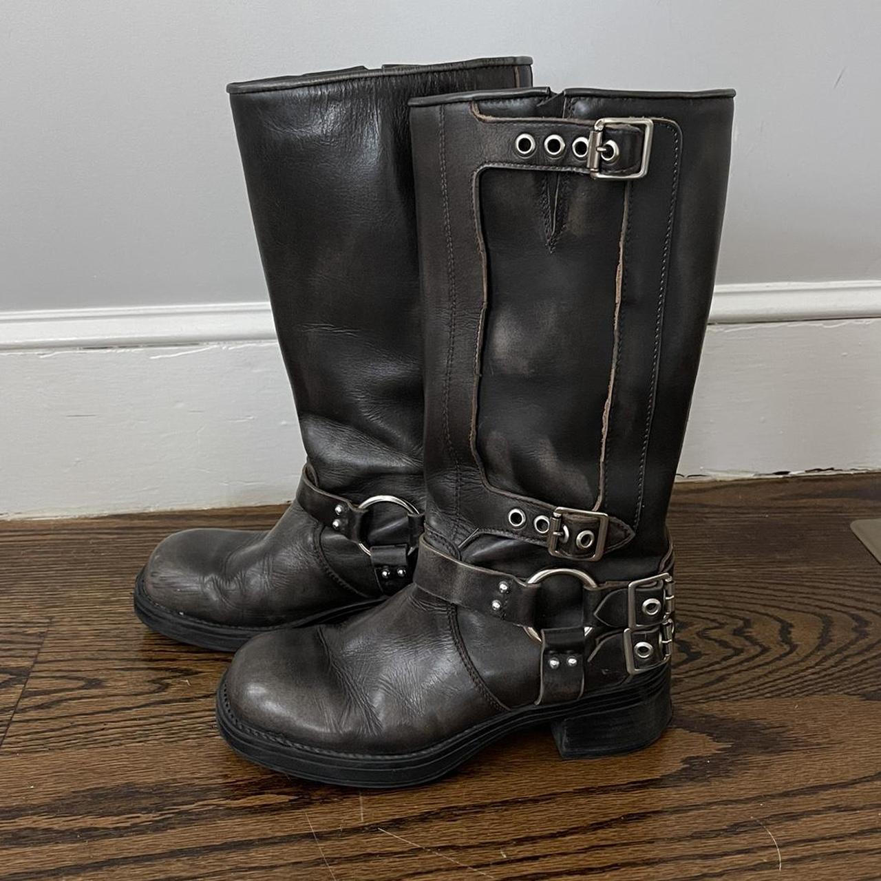 steve madden motorcycle leather boots these boots... - Depop