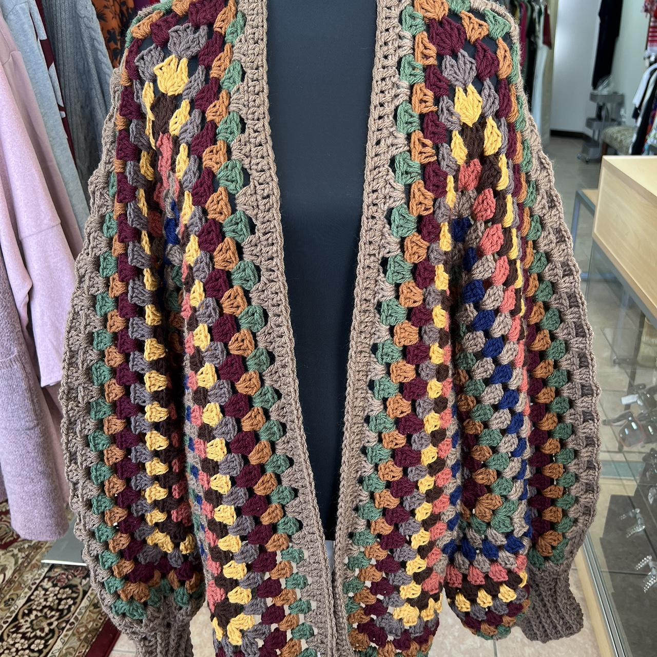 🤎💚🩶🖤💛🧡 Handmade Scrap yarn Cardigan Oversized fit... - Depop
