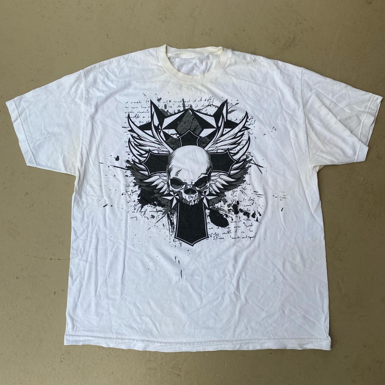 Y2K grunge cyber mallgoth skull wings tee Size... - Depop