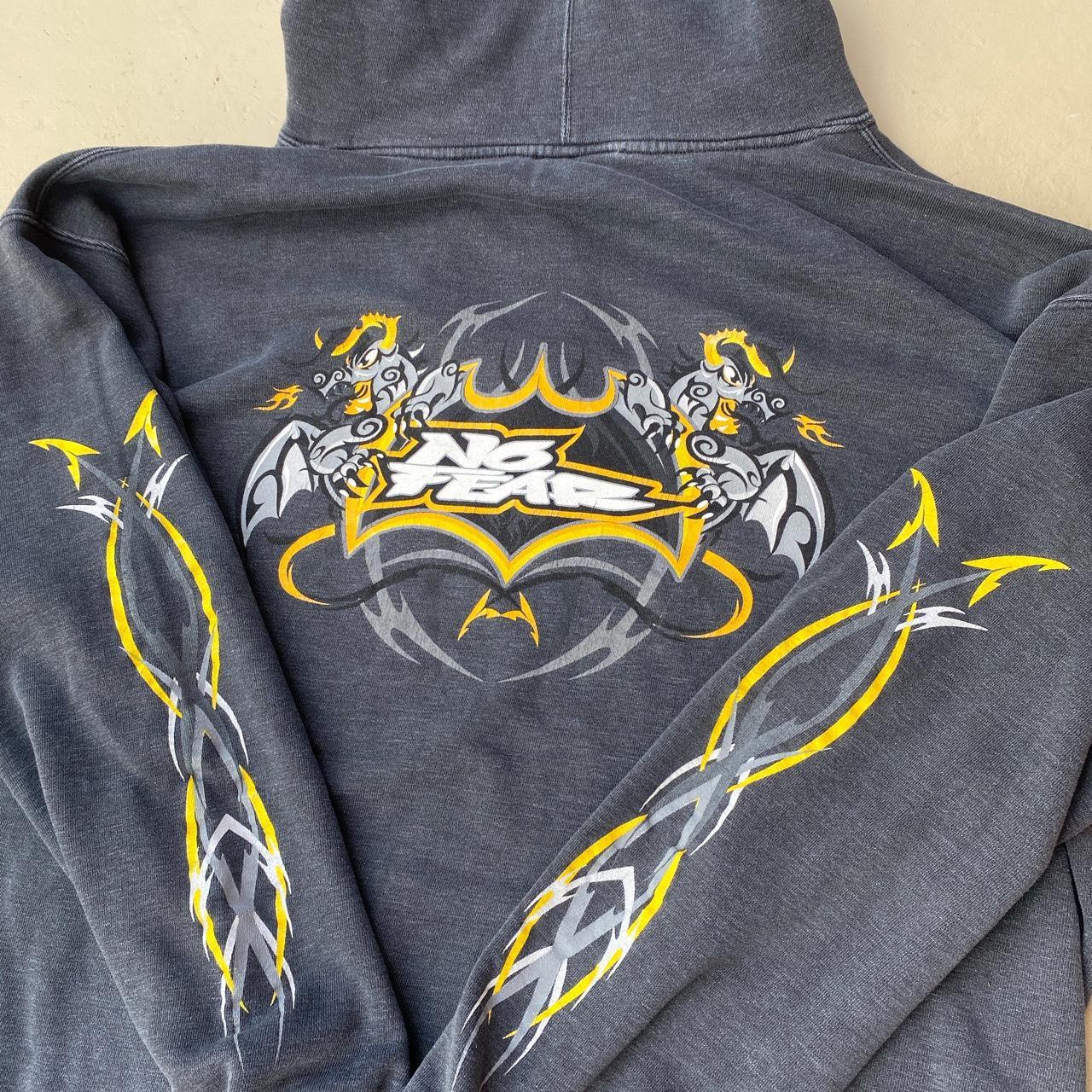Y2K Grunge Tribal Dragon No Fear Hoodie Size... - Depop