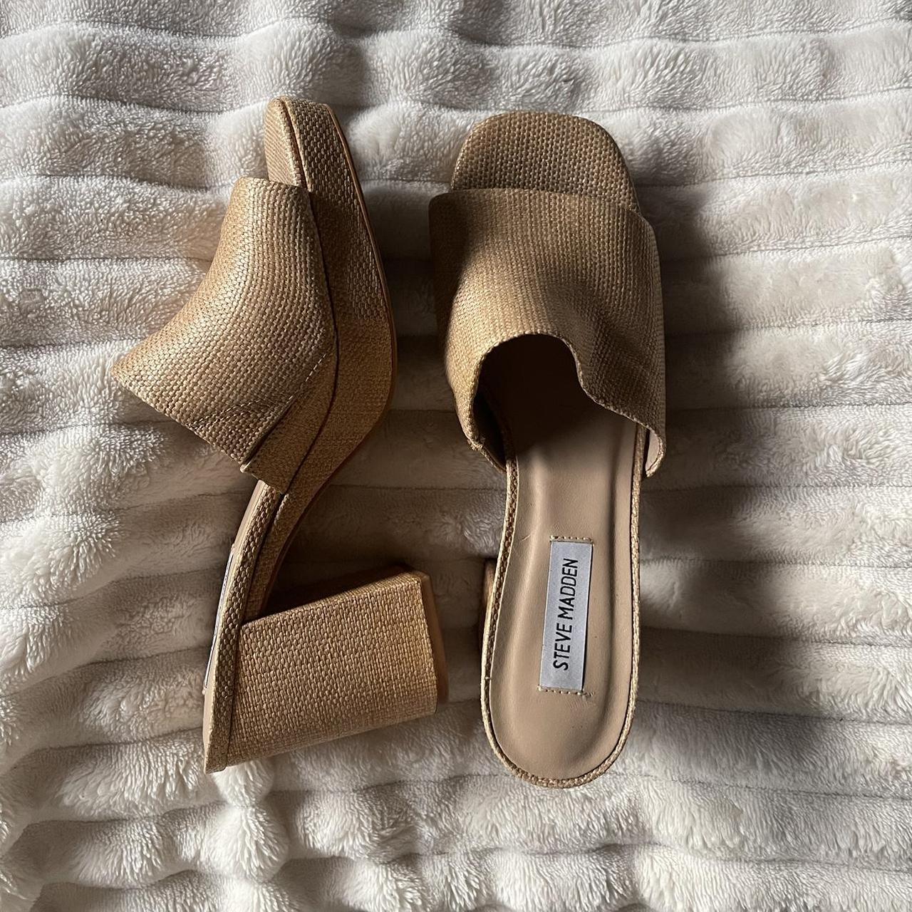 steve madden 3.5 inch slip on raffia heel perf for... - Depop