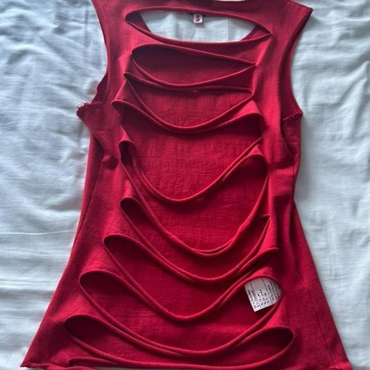 Vintage Red Rave Top Open Back Silver glitter... - Depop