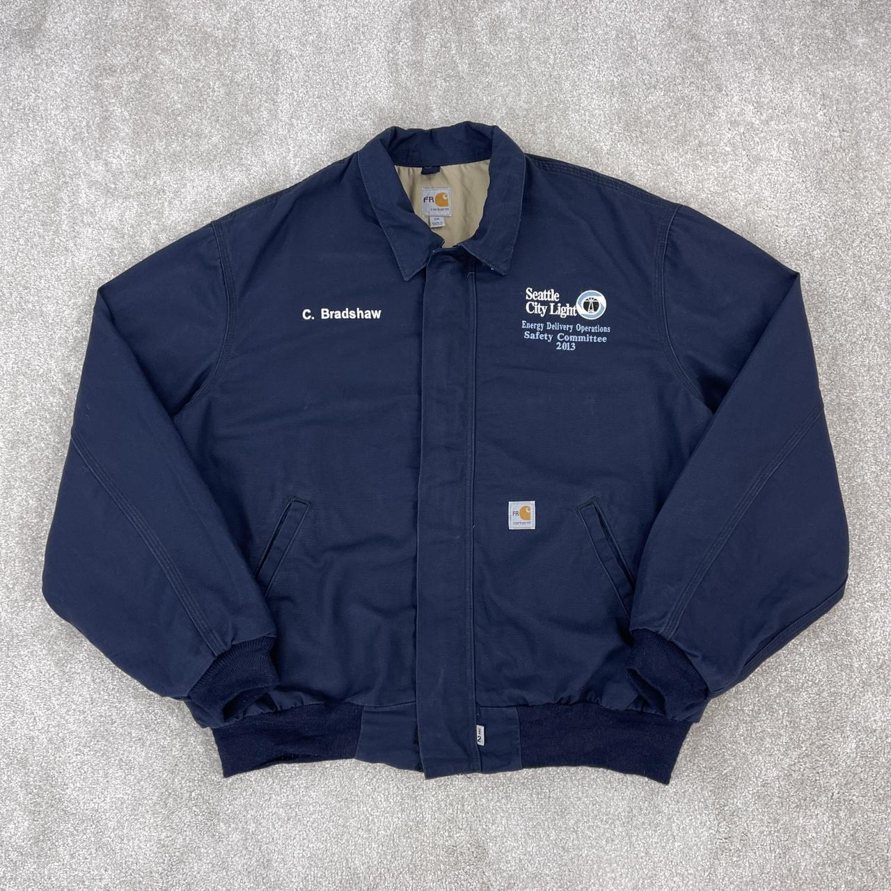 Carhartt FR jacket Navy thick canvas bomber... - Depop