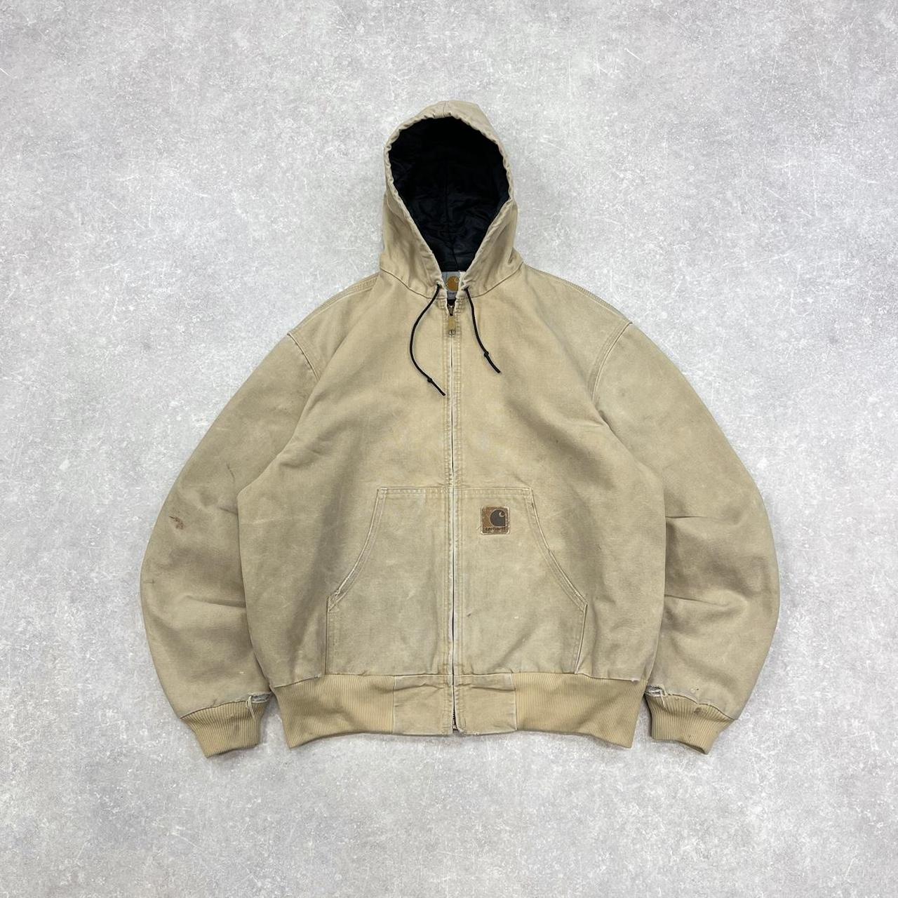 Carhartt active jacket Cream canvas workwear jacket... - Depop