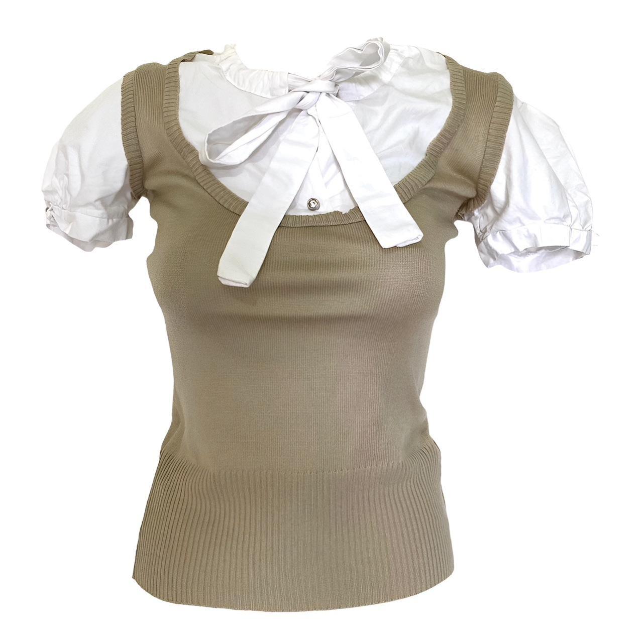 Layered top by Morgan de toi, collar tied with... - Depop