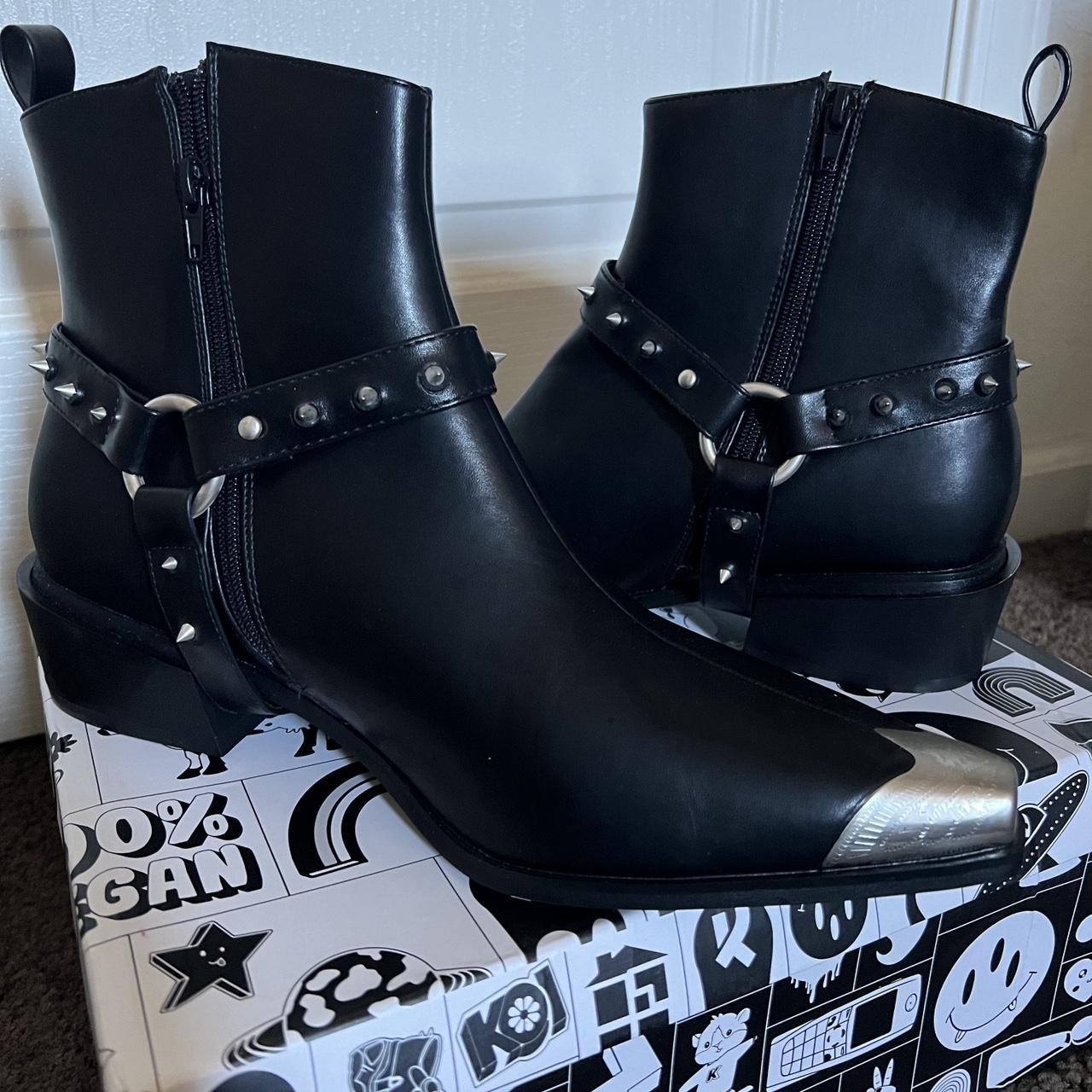 Black Leather Grunge Boots Size: 11 M/ 13... - Depop