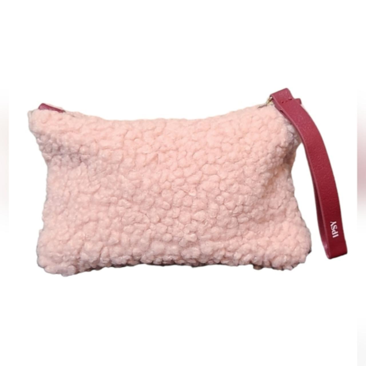 IPSY pink Sherpa maroon makeup bag Pink Sherpa Ipsy... - Depop