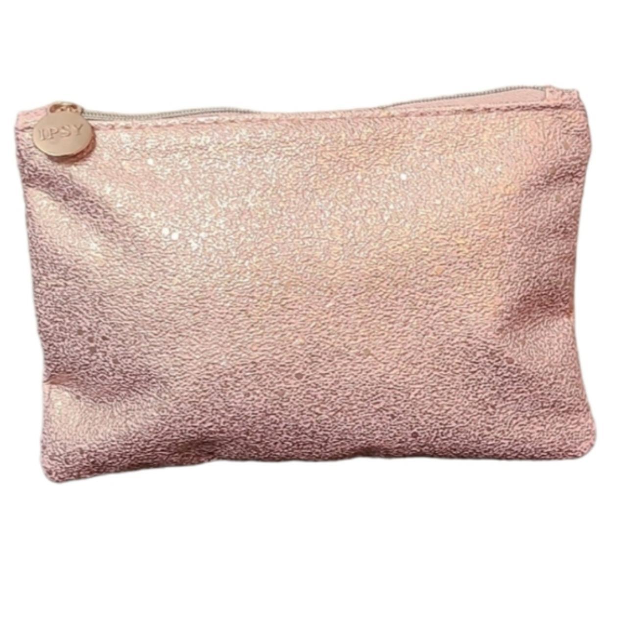 Ipsy sparkly pink rose gold makeup bag NWOT Light... - Depop