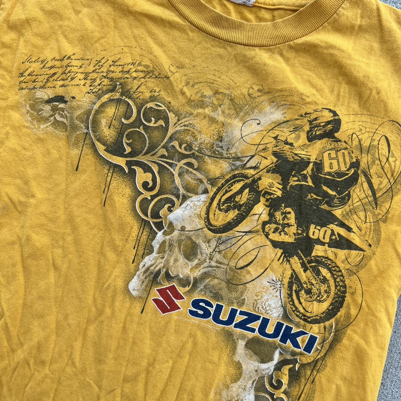 Super Cool Y2K Yellow Grunge Suzuki Racing T-Shirt... - Depop