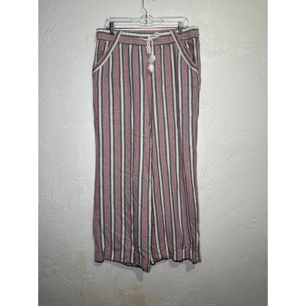 Rewind stripe linen wide leg pants womens XL boho... | Depop
