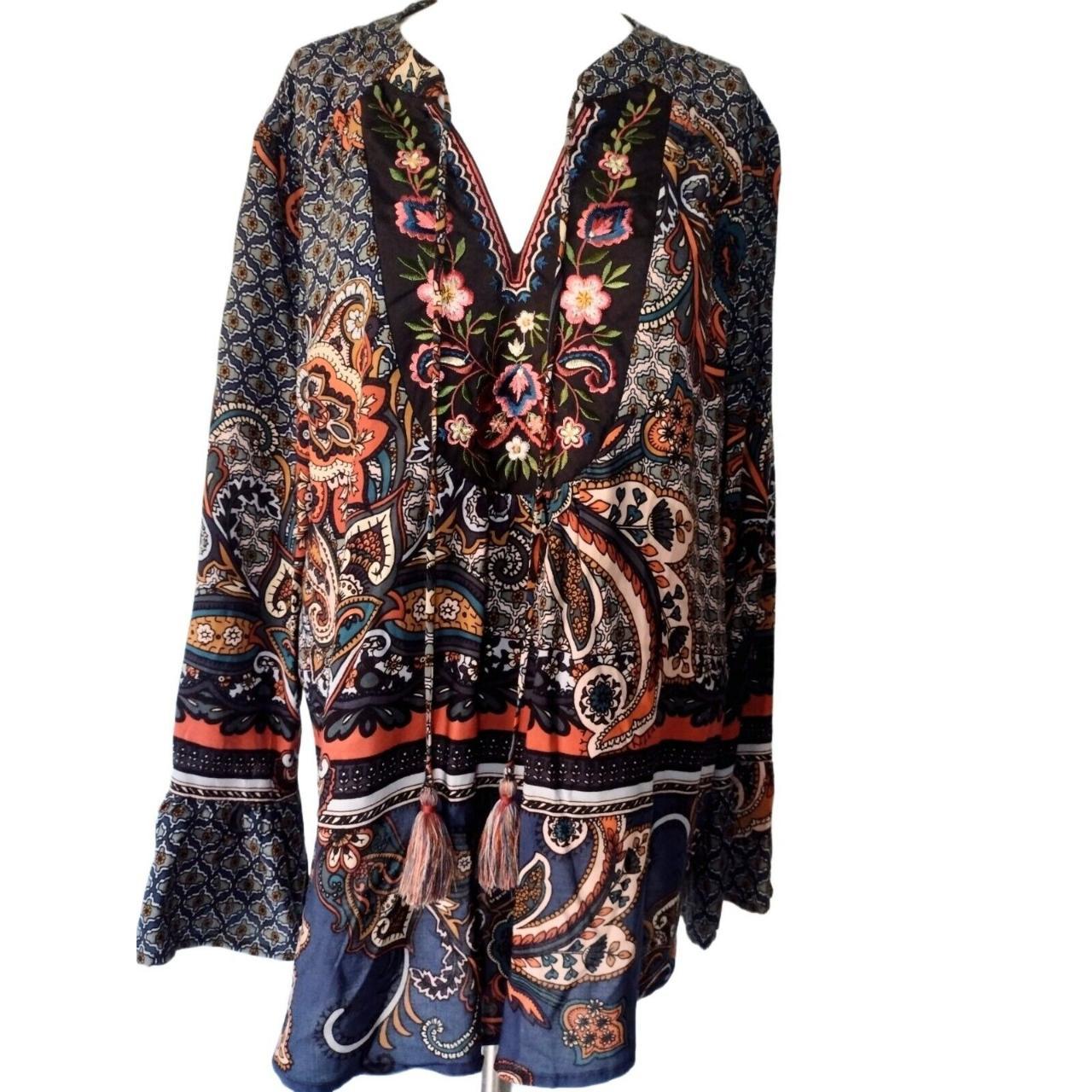New Directions Floral Boho Shirt Womens Size Large Depop