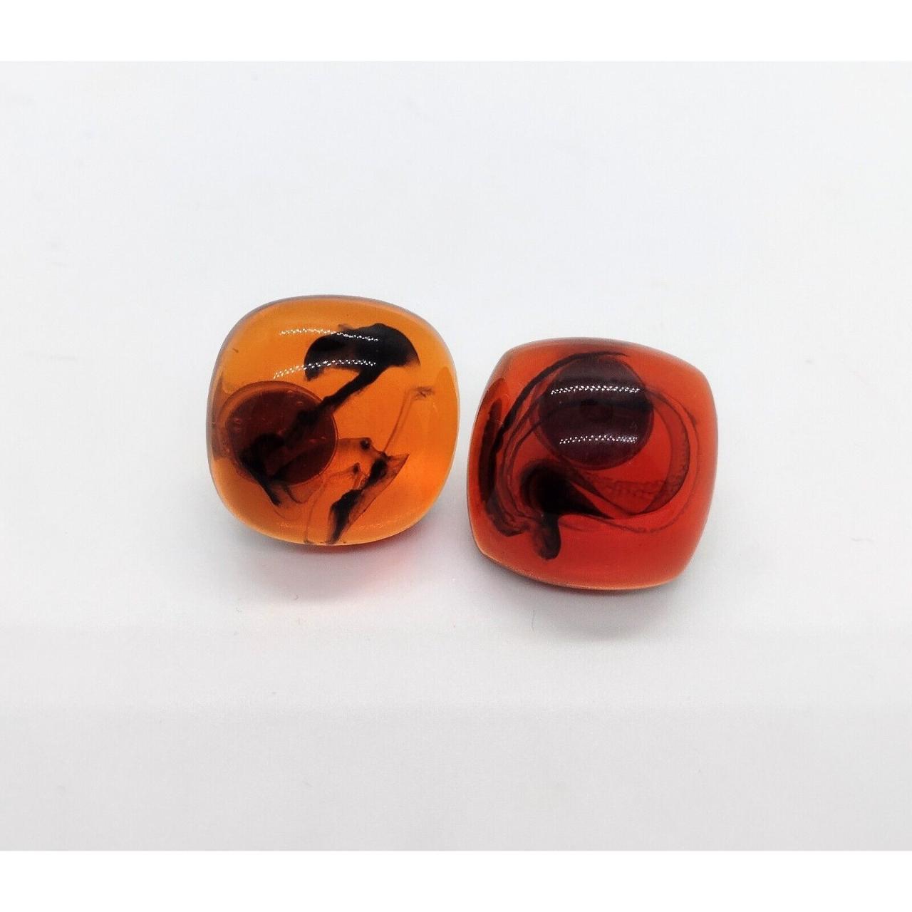 Vintage Amber Lucite Marbled Tortoise Earrings... - Depop