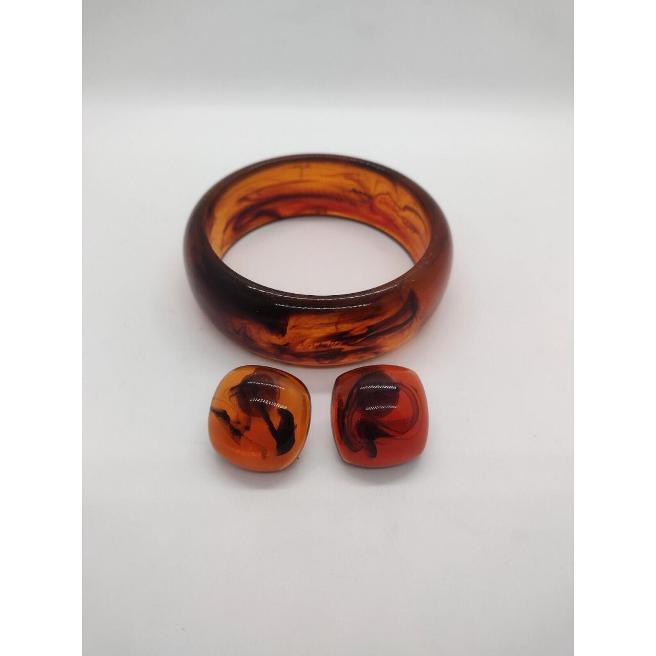 Vintage Amber Lucite Marbled Tortoise Earrings... - Depop