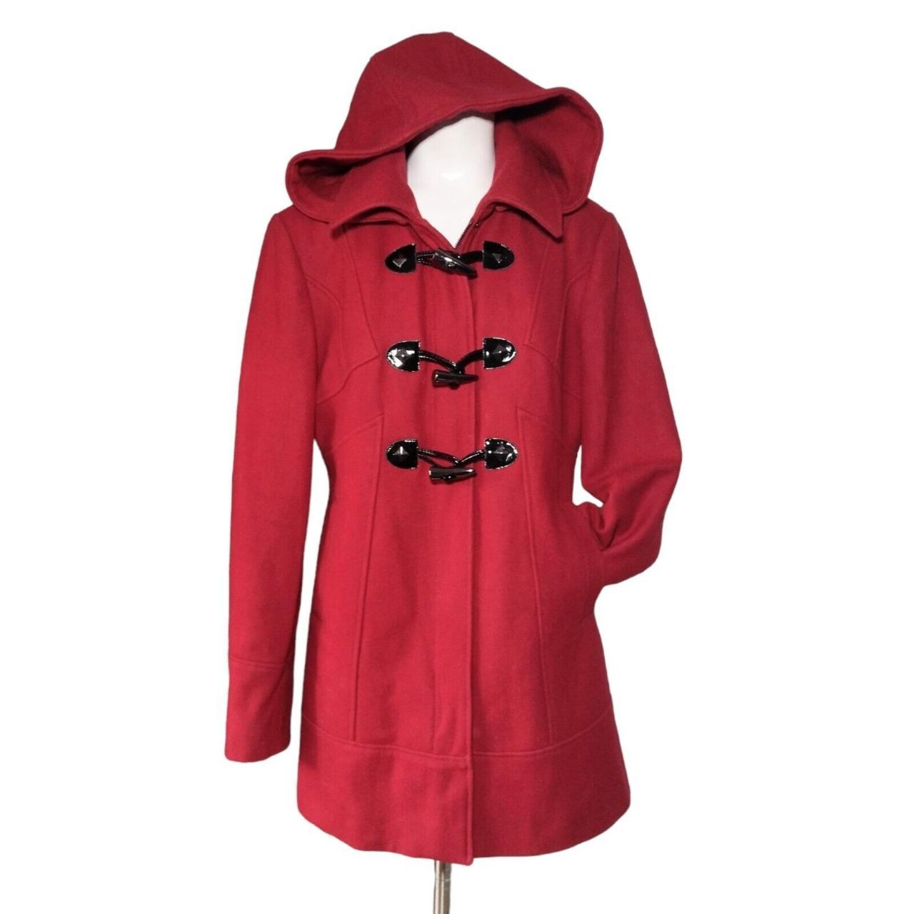 Guess Wool Blend Hooded Toggle Button Pea Coat Size... - Depop