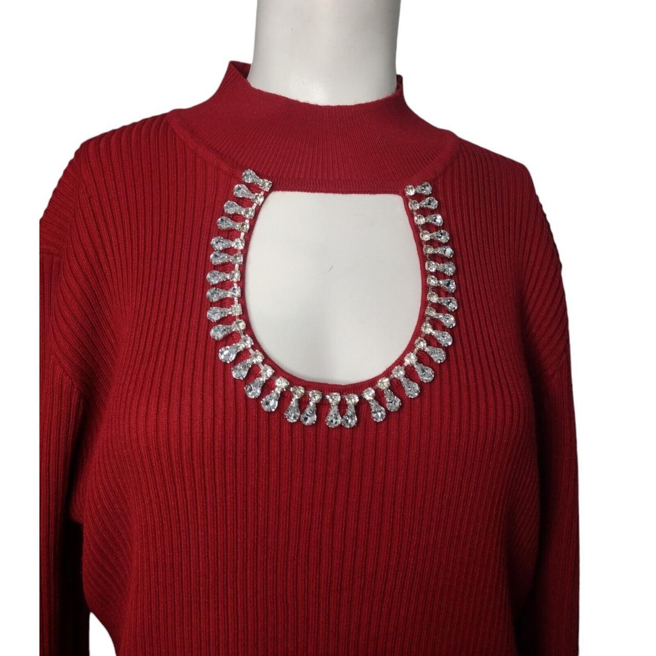 Cocobleu Ribbed Keyhole Rhinestone Sweater Size 2X... - Depop