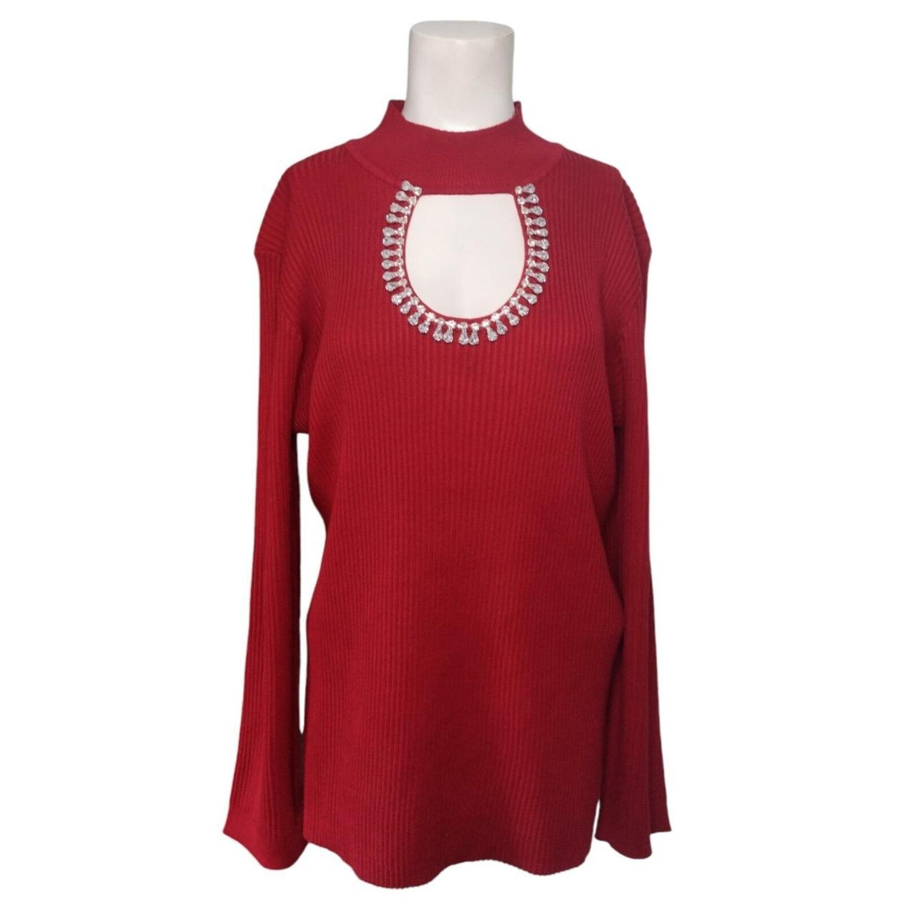 Cocobleu Ribbed Keyhole Rhinestone Sweater Size 2X... - Depop