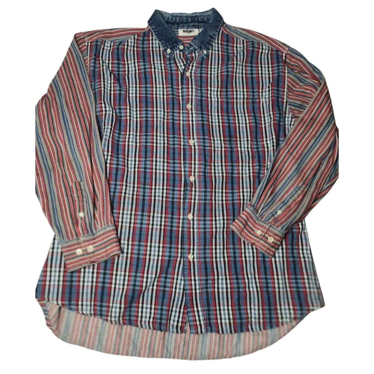 Gitano 80s Plaid Striped Men's Button Down Shirt... - Depop