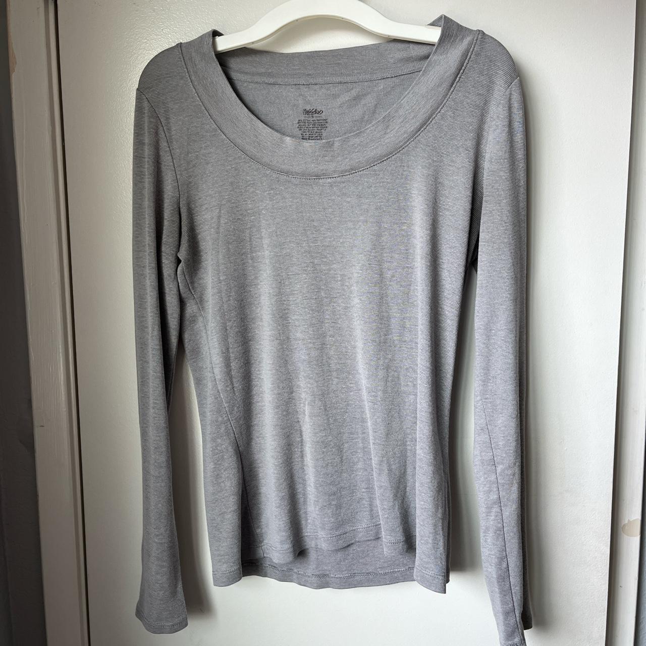 vintage grey scoop neck long sleeve tee, super... - Depop