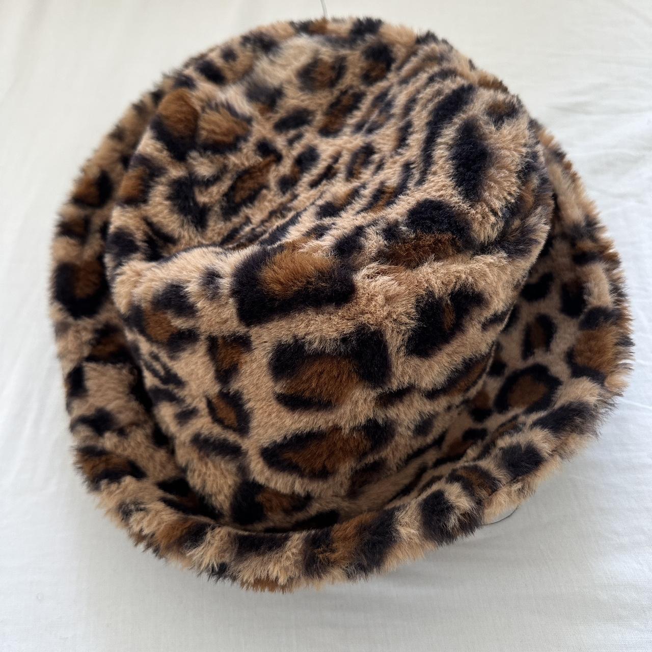 Leopard print fluffy bucket hat Worn a couple time... - Depop