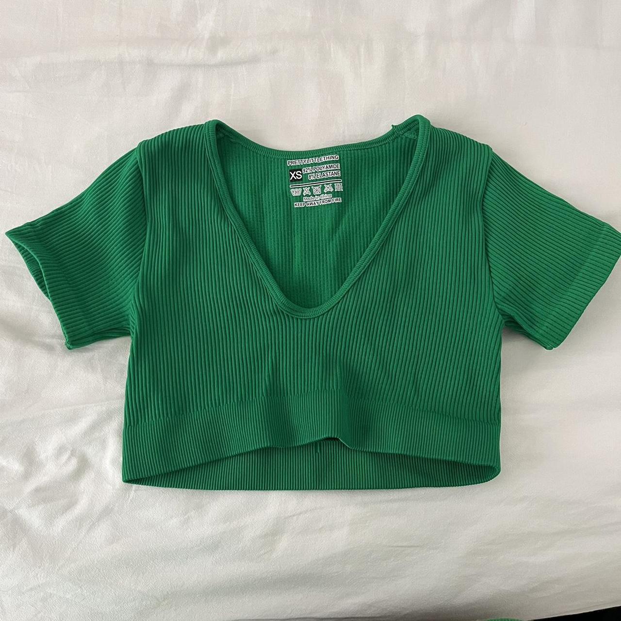 PLT ribbed green crop top never worn just tried... | Depop