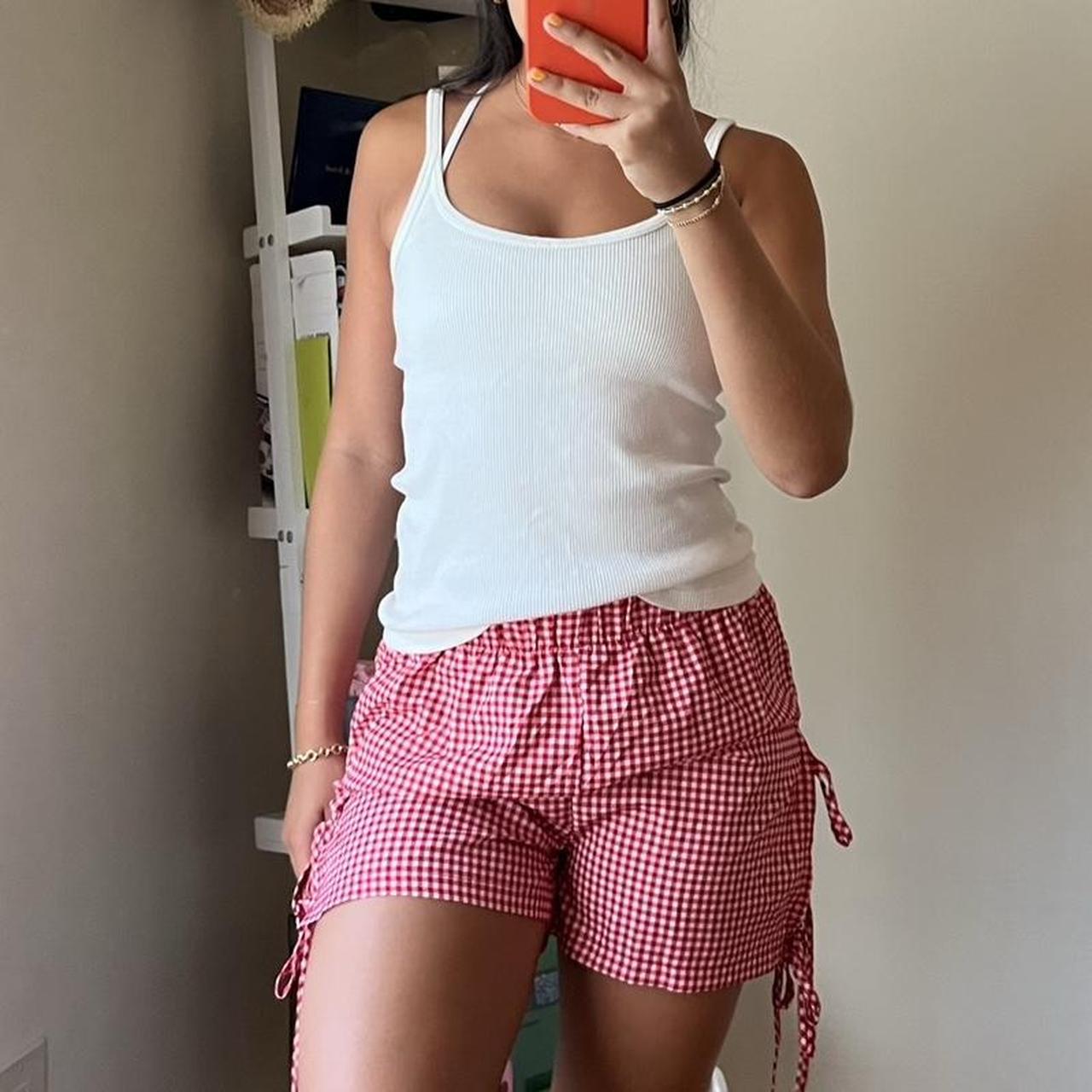Gingham red boxer shorts with bows on side - Depop