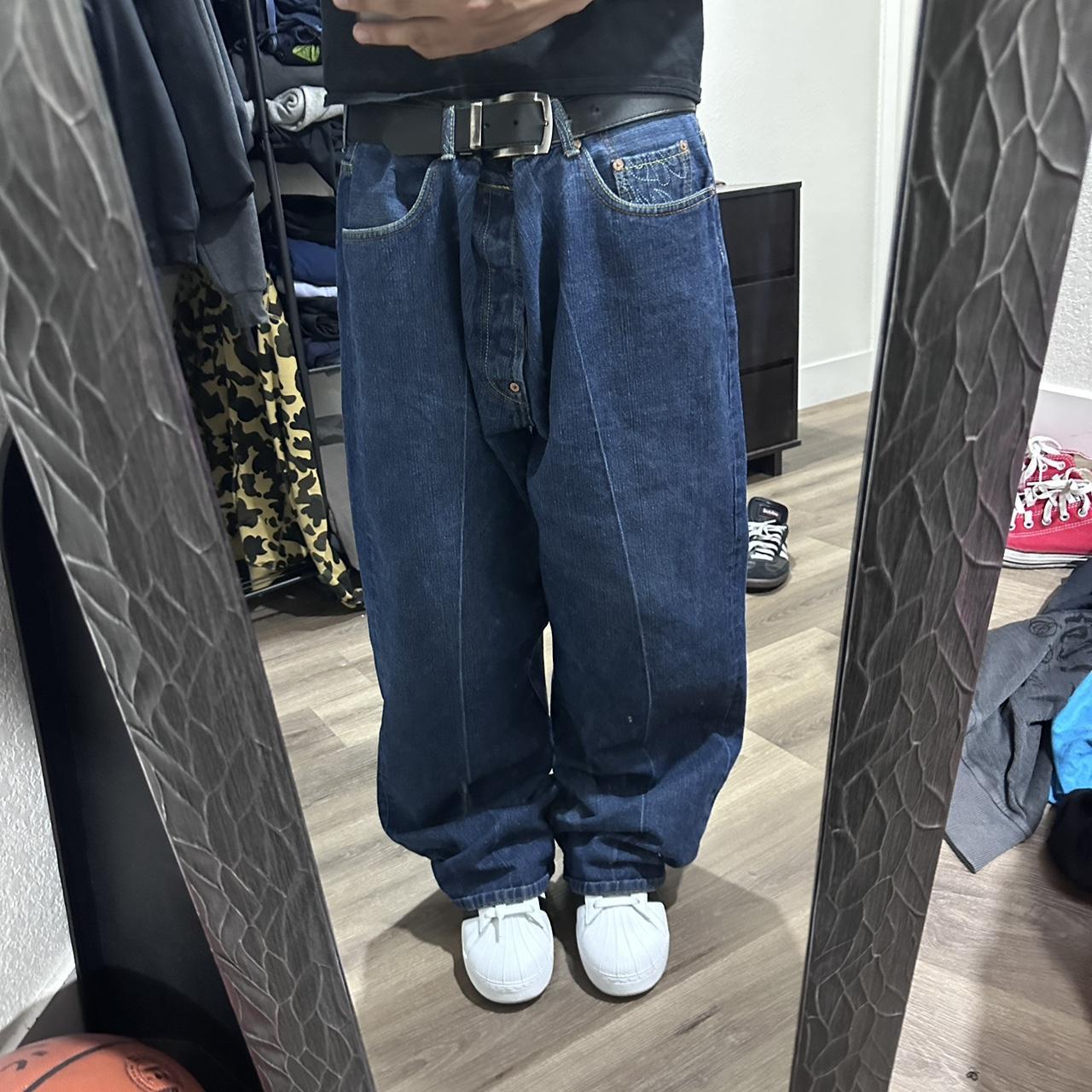 Red monkey jeans Y2k Baggy rmc wit embroidery... - Depop