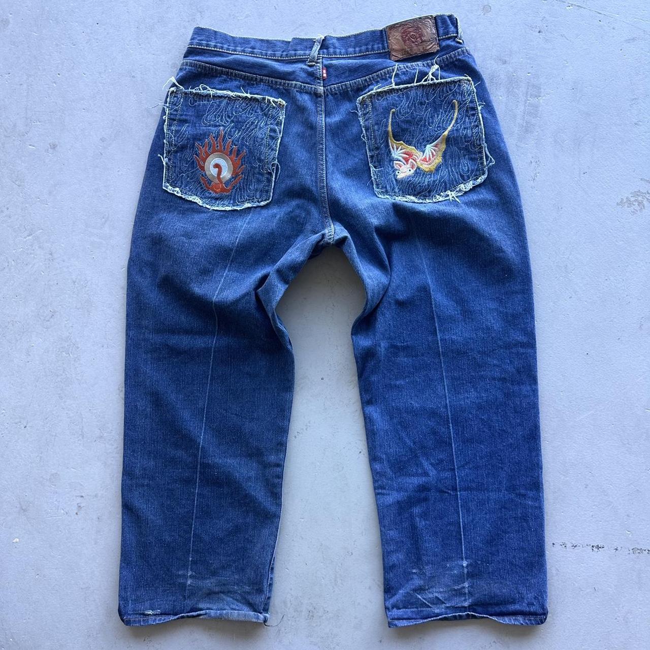 Red monkey jeans Y2k Baggy rmc wit embroidery... - Depop