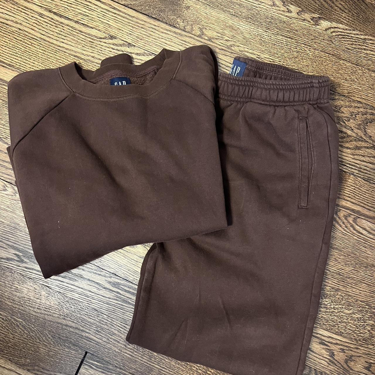 Chocolate brown Gap sweat set: crewneck and sweatpants - Depop