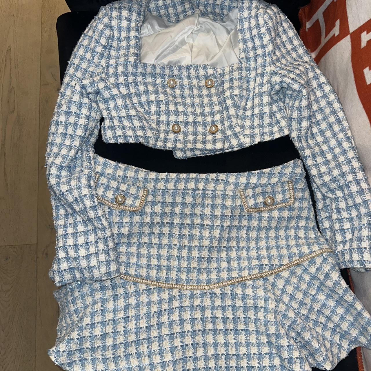Baby Blue tweed two piece set size M/L never worn... | Depop