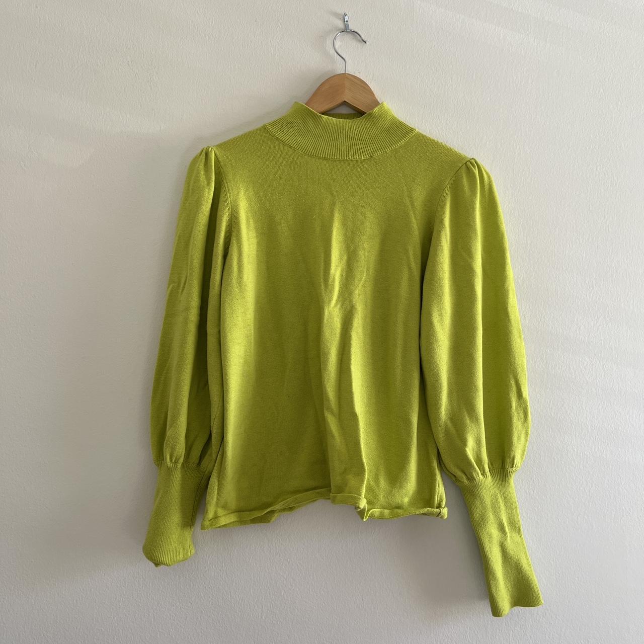 Chartreuse green balloon sleeve high neck sweater.... - Depop