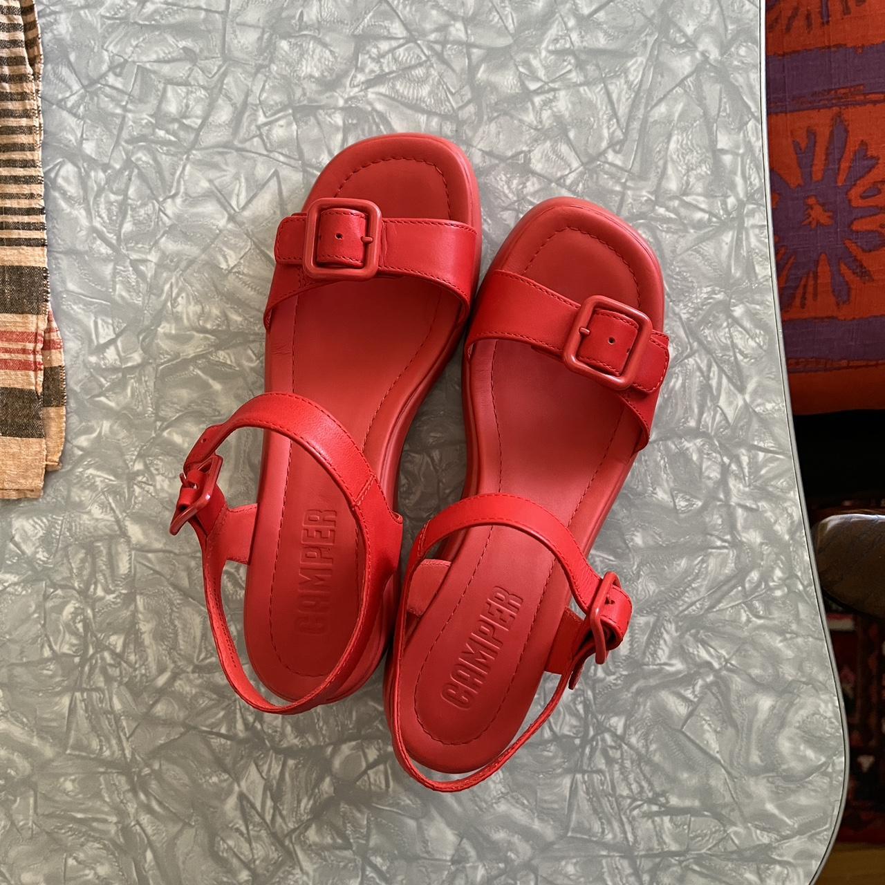 Cherry red Camper Kaah leather heeled sandals. Never... - Depop