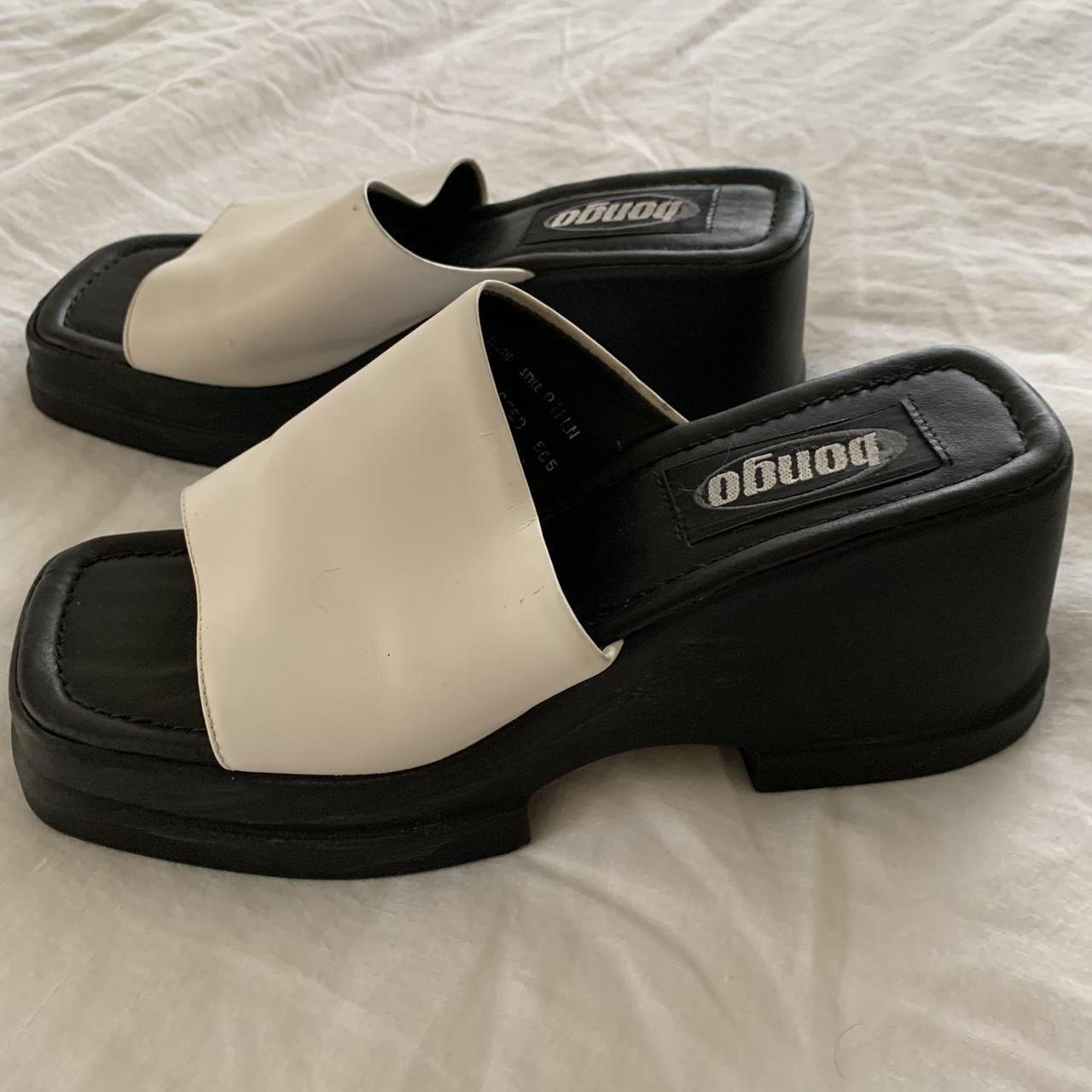 vintage 90s y2k chunky white & black platform mule... - Depop