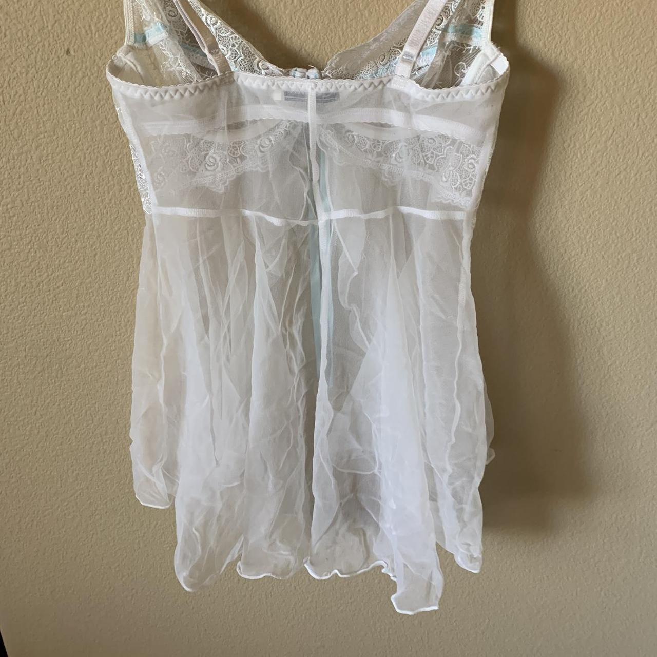 vintage white and blue sheer lace bustier lingerie... - Depop
