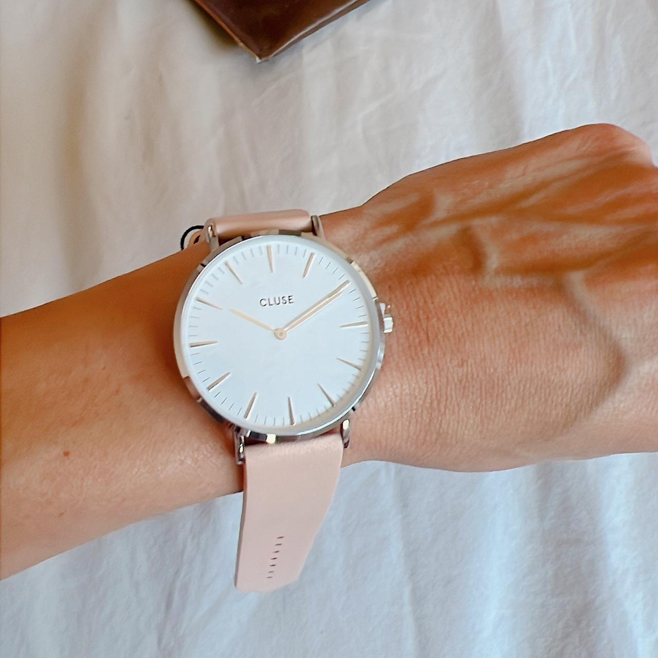 Cluse watch pink leather strap brand new silver... - Depop