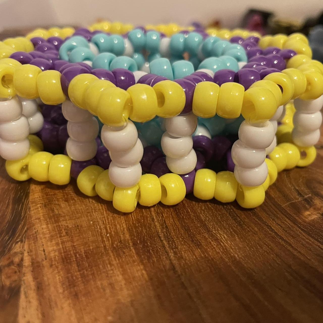 Blue purple and yellow Kandi carousel cuff #kandi... | Depop